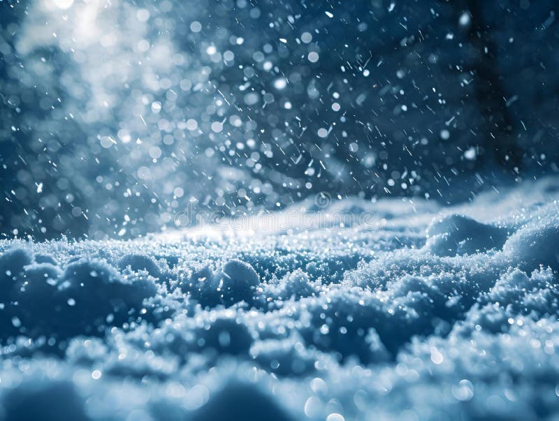 Snow is Falling from the Trees in the Night Sky with Shining Lights ...