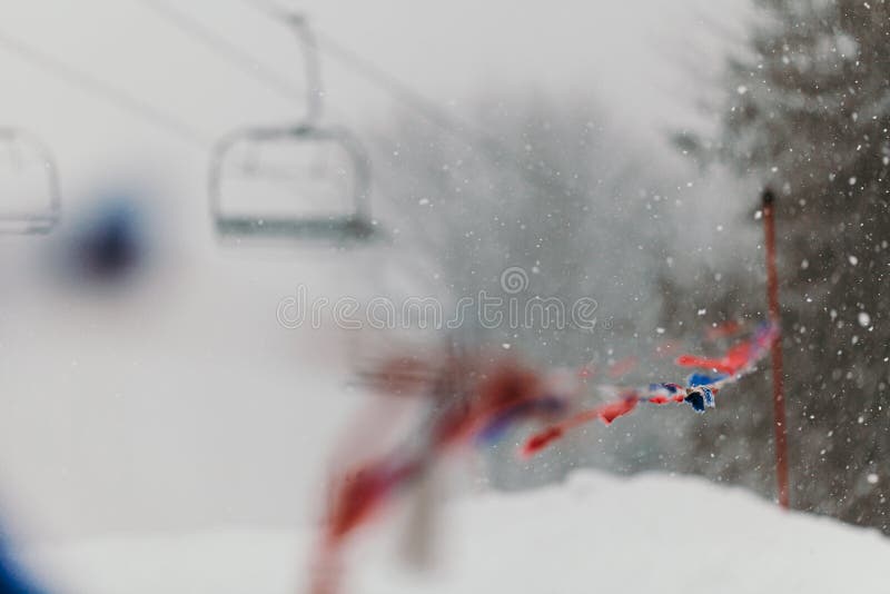 Snow Falling in Winter at Ski Slope Stock Photo - Image of white ...