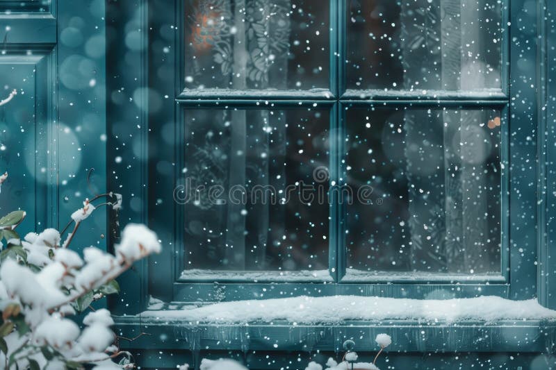 Snow Falls Gently Outside a Window, Creating a Serene Winter Scene ...