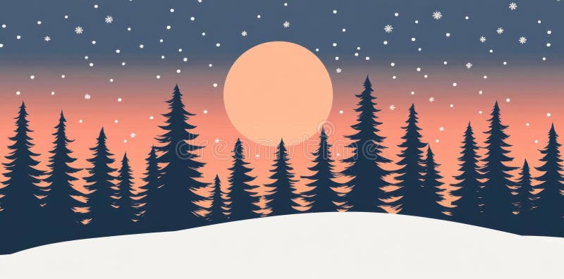 Snow Falls Gently on Pine Trees Under a Winter Moon with Snowfall ...