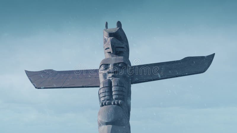 Snow Falls on Large Eagle Totem Pole Stock Video - Video of tradition ...