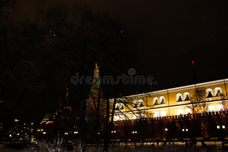Snow Falls, Night, Red Square, Moscow, Russia Stock Image - Image of ...