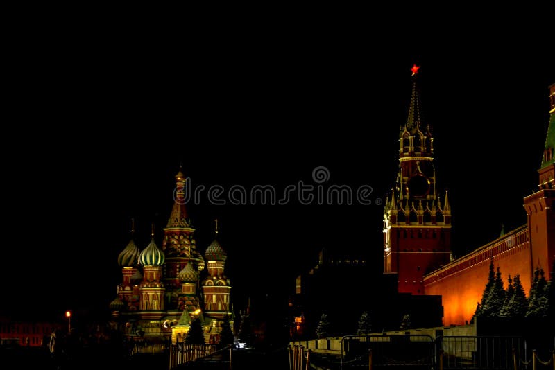Snow Falls, Night, Red Square, Moscow, Russia Stock Photo - Image of ...