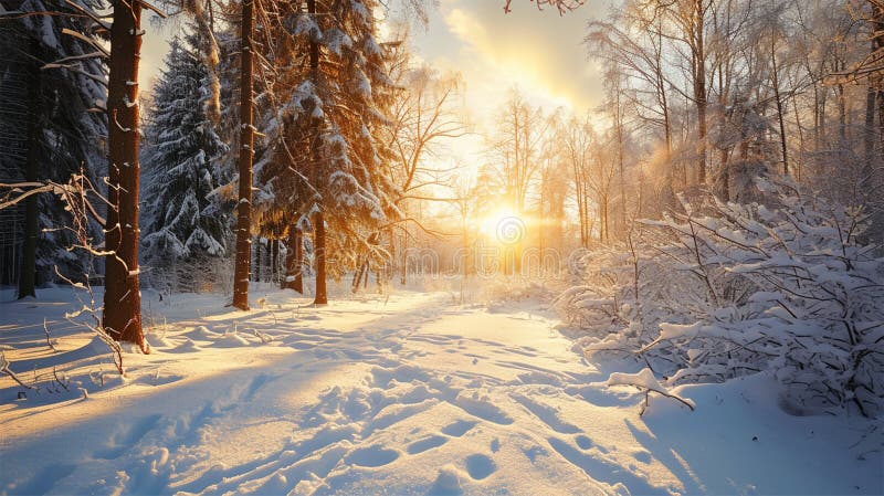 Snow Field with Footprints in Deep Snow in a Clearing Stock Photo ...