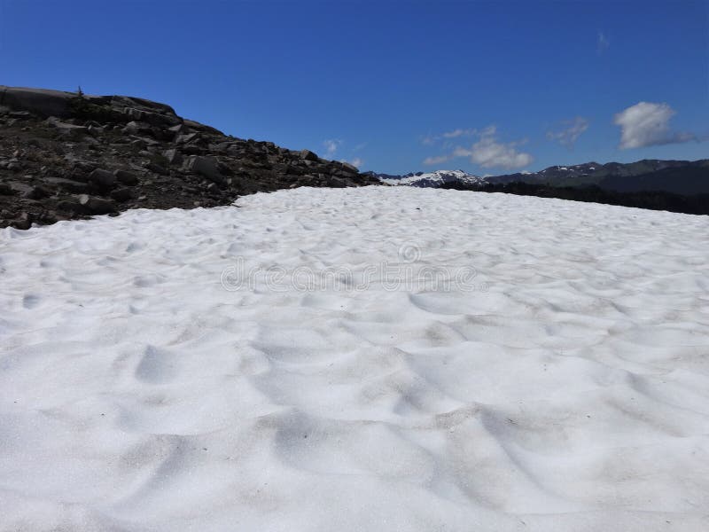 Snow Field on a Hiking Trail in Summer Stock Image - Image of scenery ...