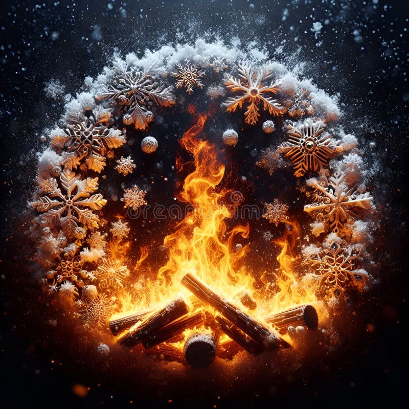 Snow flakes and flames stock photo. Image of night, flakes - 309094174