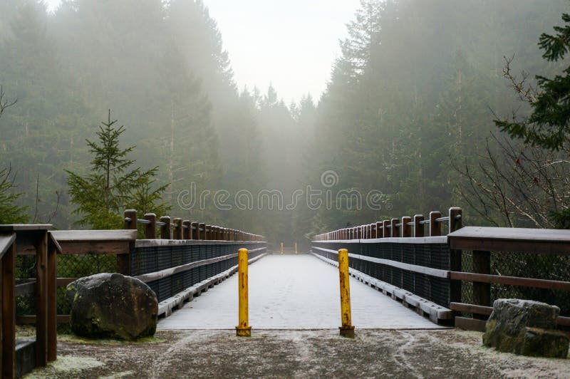 Snow forest bridge stock image. Image of trees, bollard - 41699815