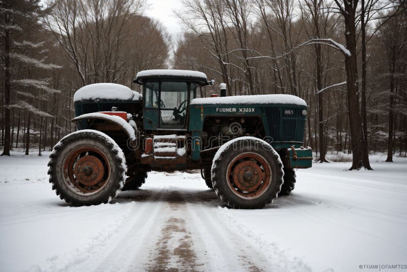 Snow on a Forgotten Tractor Stock Illustration - Illustration of ...