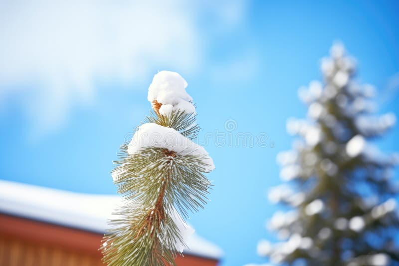 Snow Forming a White Cap on a Tall, Straight Pine Tree Stock Photo ...
