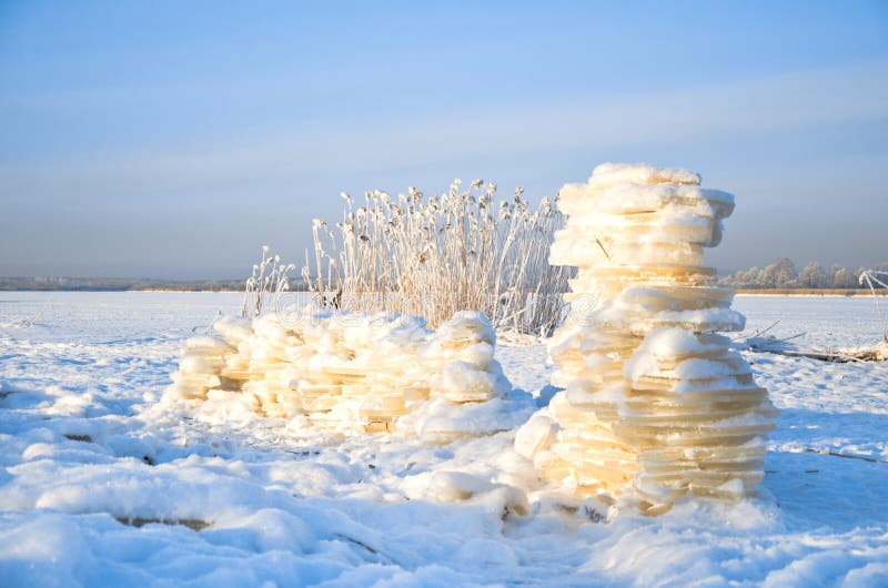 Stack of Ice Blocks-festive Winter Fun Stock Image - Image of landscape ...