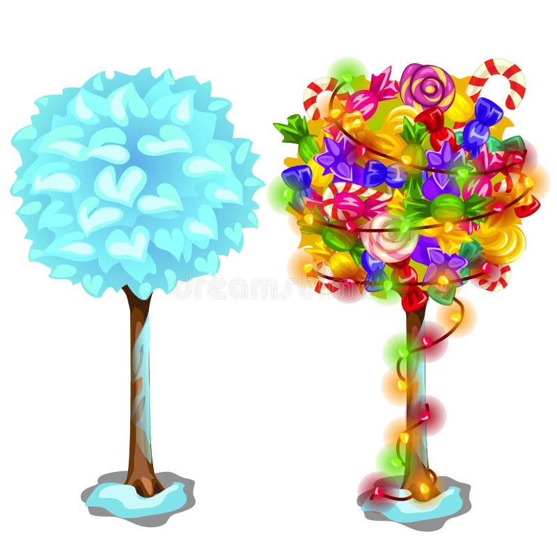 Snow Frozen Tree And Holiday One With Sweets Stock Vector ...