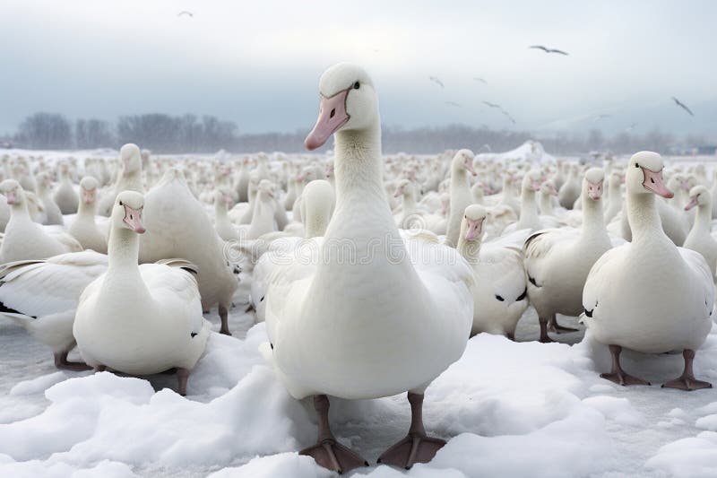 Snow Geese on a Snowy Landscape. Generative by Ai Stock Illustration ...