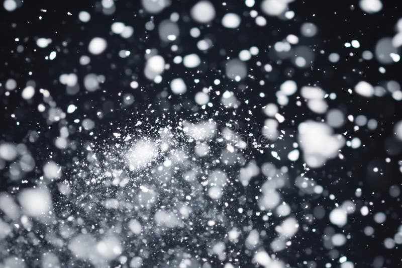 Snow is Gently Falling in the Dark Night Sky on a Black Background ...