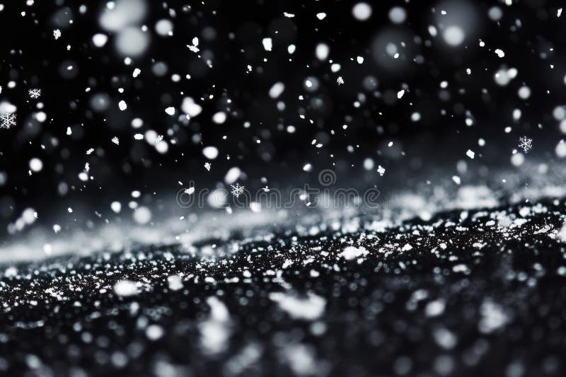 Snow is Gently Falling in the Dark Night Sky on a Black Background ...