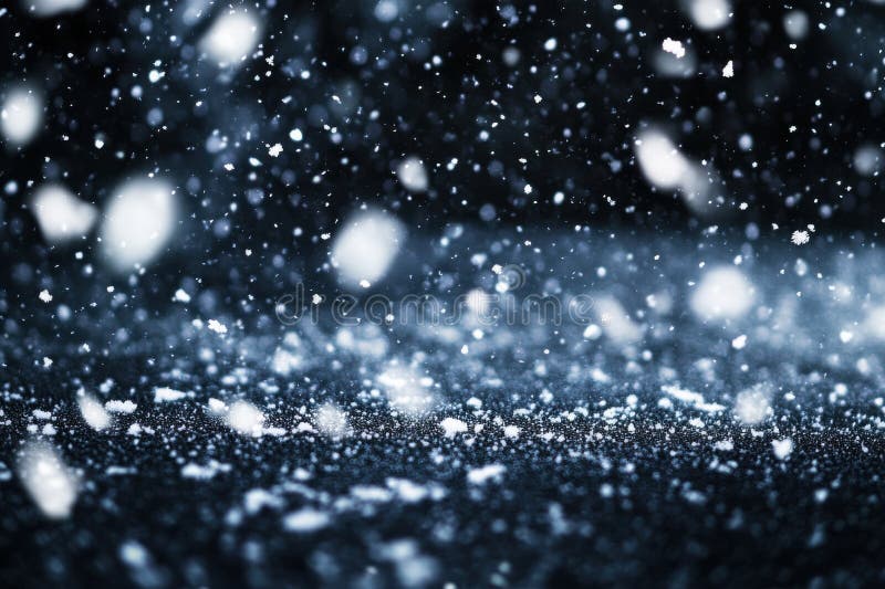 Snow is Gently Falling in the Dark Night Sky on a Black Background ...
