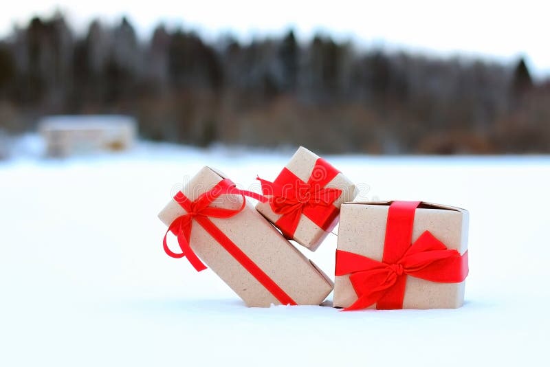 On Snow Gift Box Ball Landscape Snowflake Stock Image - Image of ...