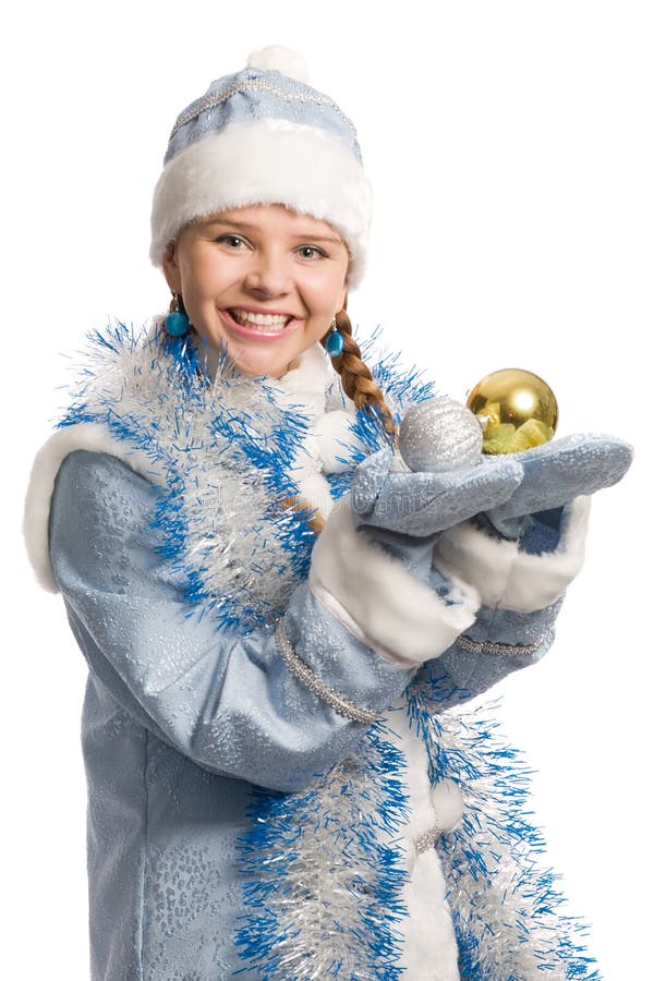 Snow Girl with Christmas-tree Decorations Stock Image - Image of adult ...