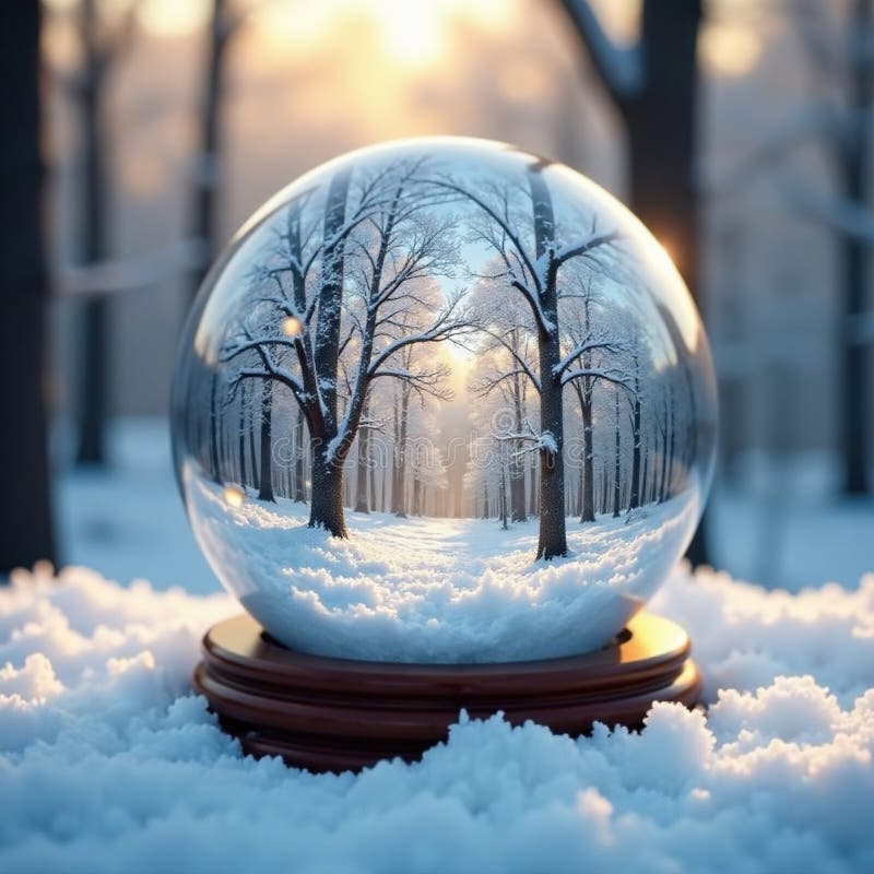Snow Globe Captures a Tranquil Forest Scene with Bare Trees and Frost ...