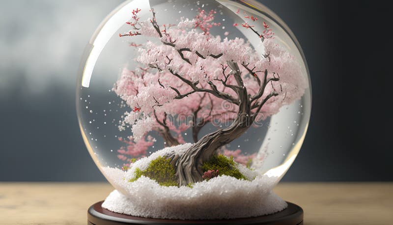 Snow Globe with Cherry Blossom Tree Inside. 3D Rendering Stock ...