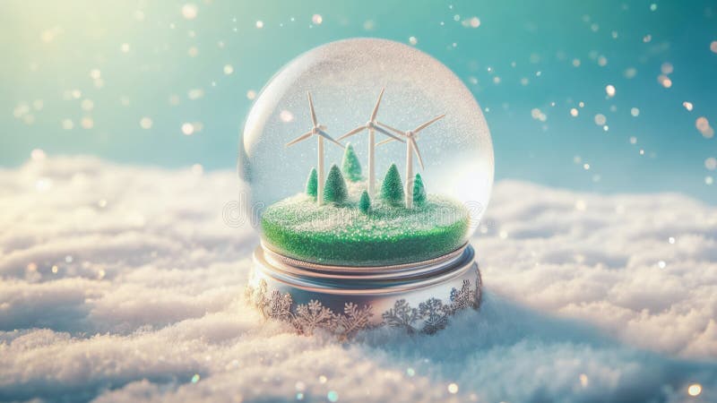 Snow Globe with Christmas Forest and Wind Turbines. Christmas Concept ...