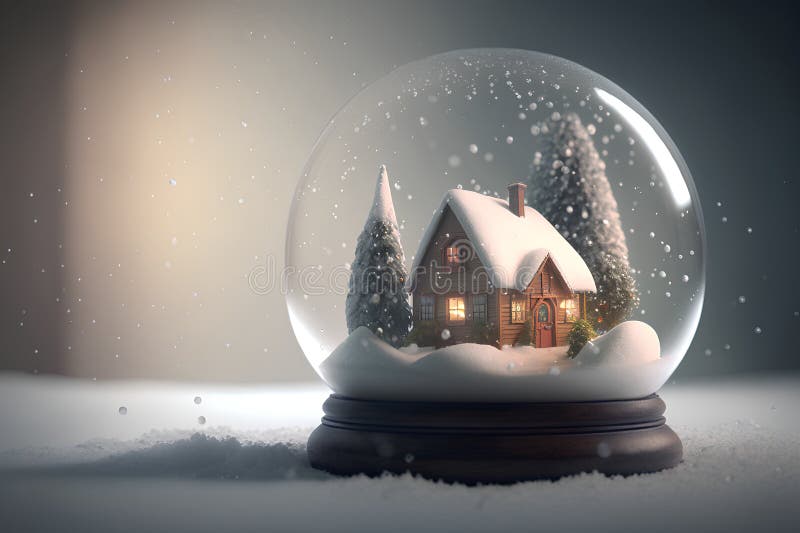 Snow Globe with Christmas House Inside. 3D Rendering Illustration Stock ...