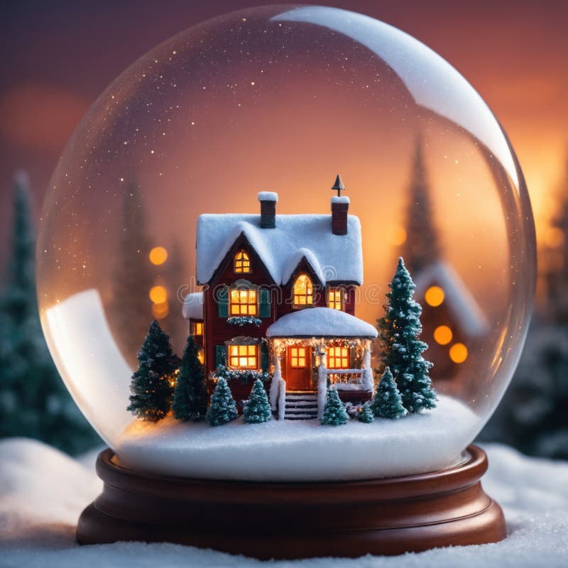 Snow Globe with Christmas Tree and House Inside. Stock Illustration ...