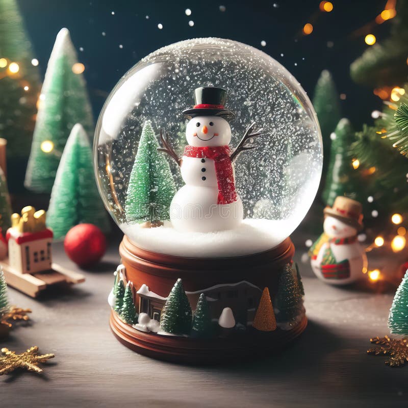 Snow Globe with Christmas Trees and Snow Man, Christmas Concept ...