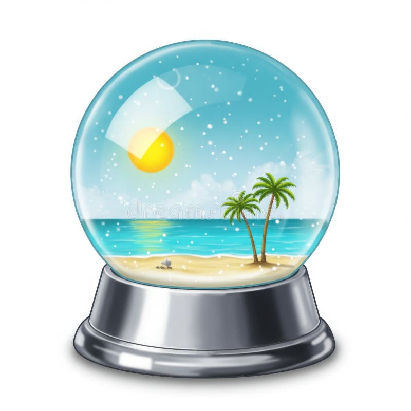 Snow Globe Depicting a Sunny Tropical Beach Scene Stock Illustration ...