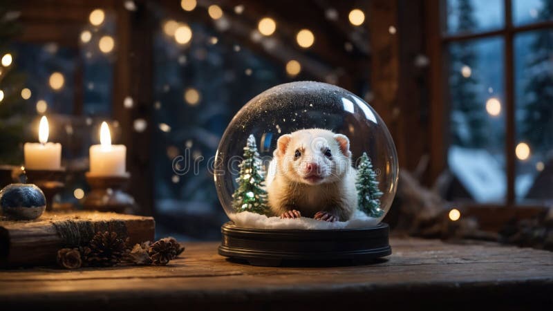 Adorable Ferret in a Christmas Snow Globe Stock Illustration ...