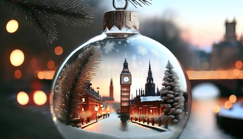 Snow Globe Featuring London S Big Ben and Winter Scene at Dusk. Stock ...