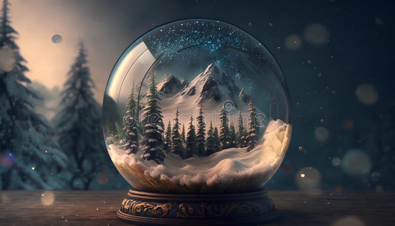 Snow Globe with Forest and Mountains on the Background. 3d Rendering ...