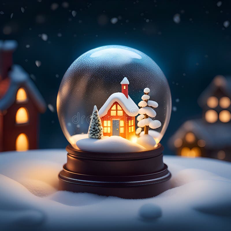 Snow Globe with a Home Winter Scene Inside Stock Illustration ...