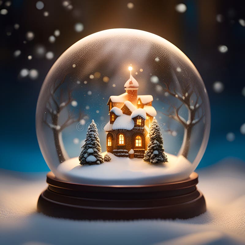 Snow Globe with a Home Winter Scene Inside Stock Illustration ...