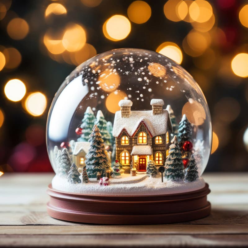 Snow Globe with House and Fir Trees in the Snow Inside Stock ...