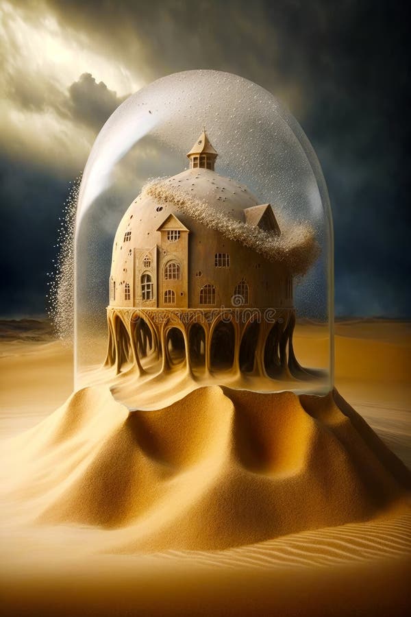 Snow Globe with House Inside of it on Top of Sand Covered Hill ...
