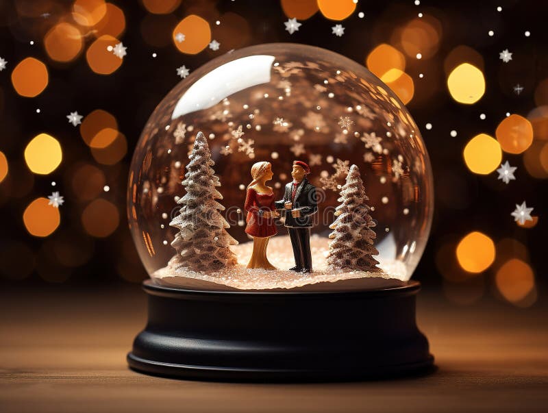 Snow Globe with a Lovely Couple Inside Stock Illustration ...