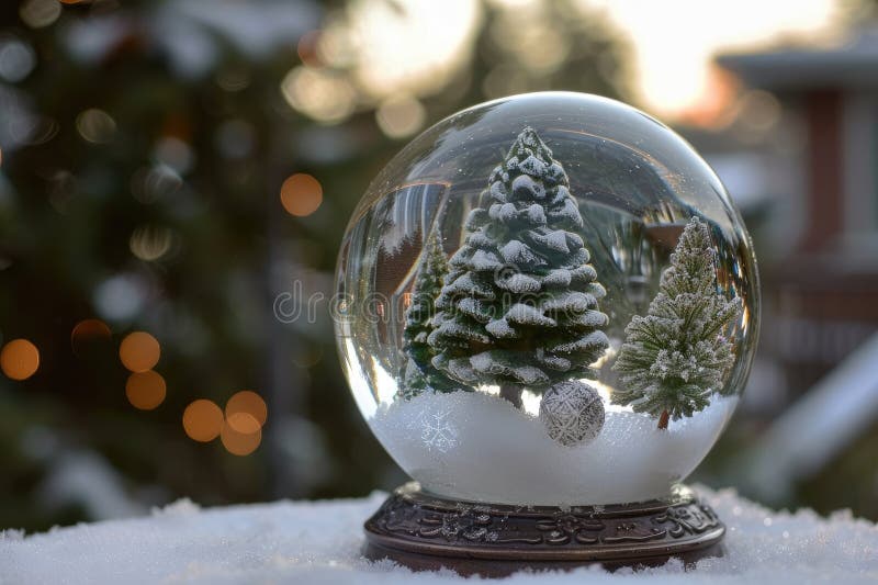 Snow Globe and Magical Snow Ball with Trees Stock Illustration ...