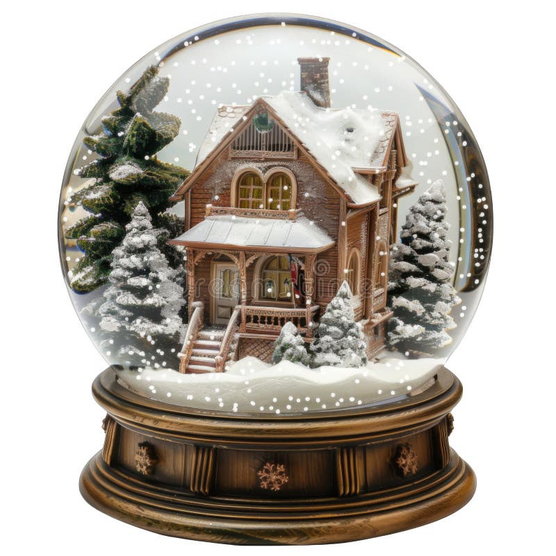 Snow Globe with a Miniature Wooden House and Snow Covered Trees Stock ...