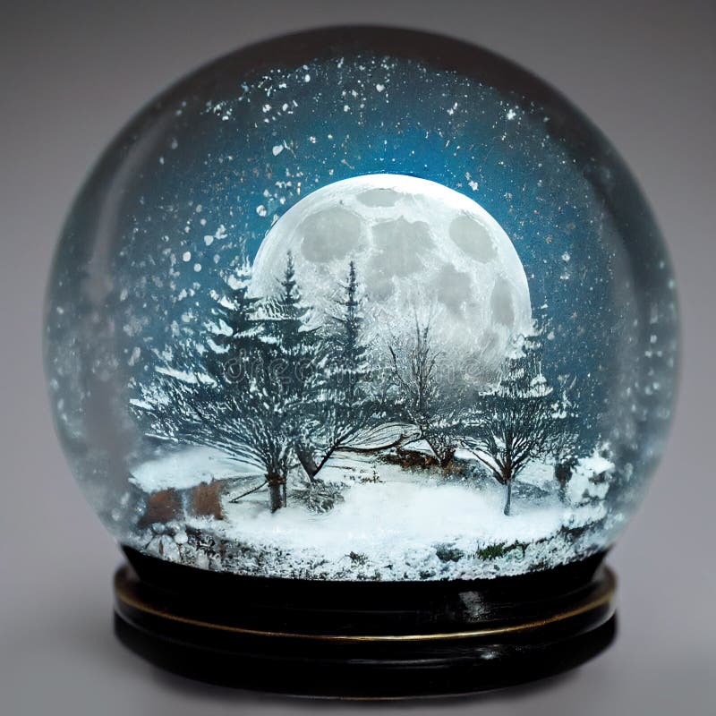 Snow Globe with Moon and Trees Stock Illustration - Illustration of ...