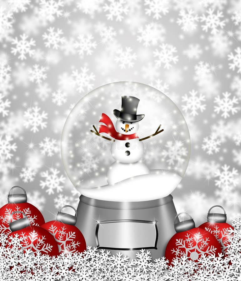 Snow Globe Snowman and Christmas Tree Ornaments Stock Illustration ...