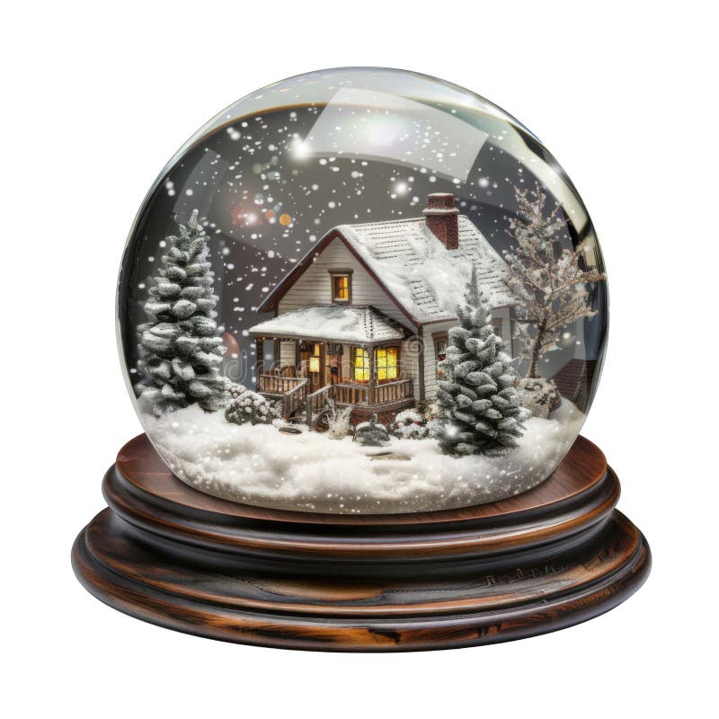 Snow Globe with a Snowy House and Trees Stock Photo - Illustration of ...