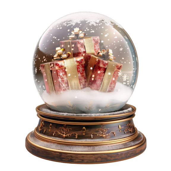 Snow Globe with Stacked Gift Boxes and Glittering Snow Stock Photo ...