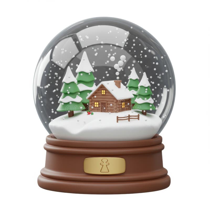Snow Globe Winter Cabin Scene 3D Render Stock Illustration ...