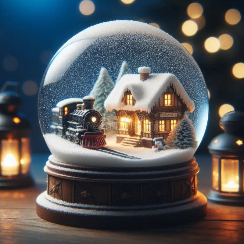 Snow Globe with Winter Railroad Charm Stock Illustration - Illustration ...