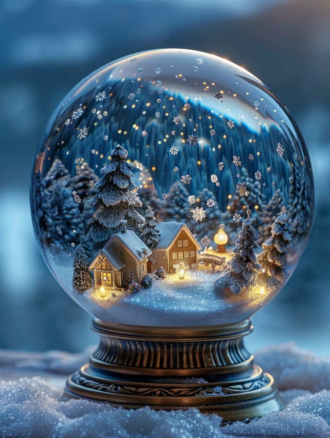Snow Globe Winter Scene Featuring Miniature Houses Snowflakes Stock ...