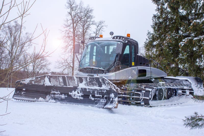 Snow-grooming Machine on Snow Hill Stock Image - Image of sport ...