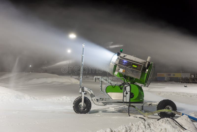 Snow gun at night stock photo. Image of landscape, freeze - 136835532