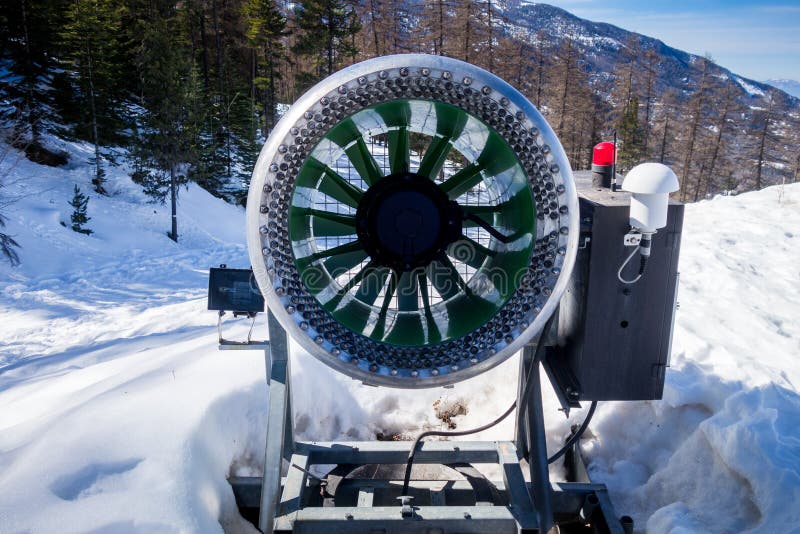 Snow gun in a ski resort stock image. Image of equipment - 234175753