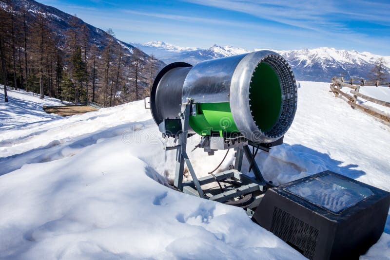 Snow gun in a ski resort stock photo. Image of sport - 235510854