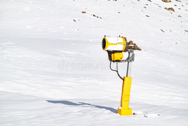 Snow Guns in a Winter Mountain Resort, Preparing Ski Way Stock Photo ...